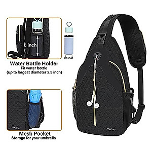 MOSISO Sling Backpack Small Hiking Daypack for Women Men, Rhombus Quilted Crossbody Sling Bag with Front Vertical Pocket & Removable Strap One Shoulder Chest Bag, Black