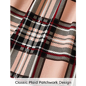 PATPAT Matching Family Outfits Mommy and Me Dresses Matching Set Mom and Daughter Matching Outfits Long Sleeve Patchwork Belted Dress and Button Down Plaid Shirts Khaki Buffalo Plaid Dress for Women M