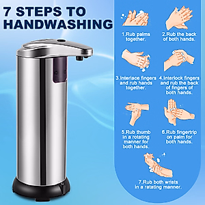 Automatic Soap Dispenser, Touchless 3-Level Adjustable Hand Sanitizer Dispenser, Equipped Upgraded Waterproof Base Infrared Sensor, Stainless Steel Liquid Soap Dispenser for Kitchen Bathroom (280ml)