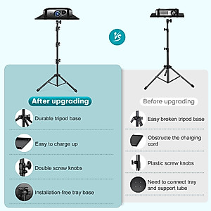 SanLead Projector Laptop Tripod Stand, Portable Tripod Shelf DJ Laptop Stand Height Adjustable Up to 54 Inches Projector Mount with Gooseneck Phone Holder, Detachable Universal Tripod Stand, Black