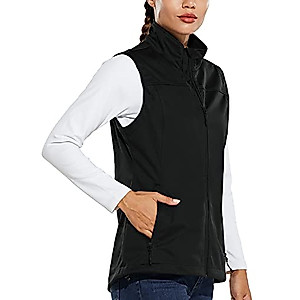 BALEAF Women's Lightweight Vest Softshell Sleeveless Jacket Windproof Stand Collar with Zipper Pockets Running Hiking Golf Black M