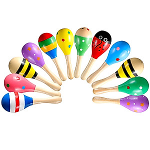LOOIKOOS 12 PCS Mini Wood Festival Maracas for Kids Toys, Wooden Maracas Festival Painting, Wooden Carnival Maracas Baby Party Favors(Random Colors)