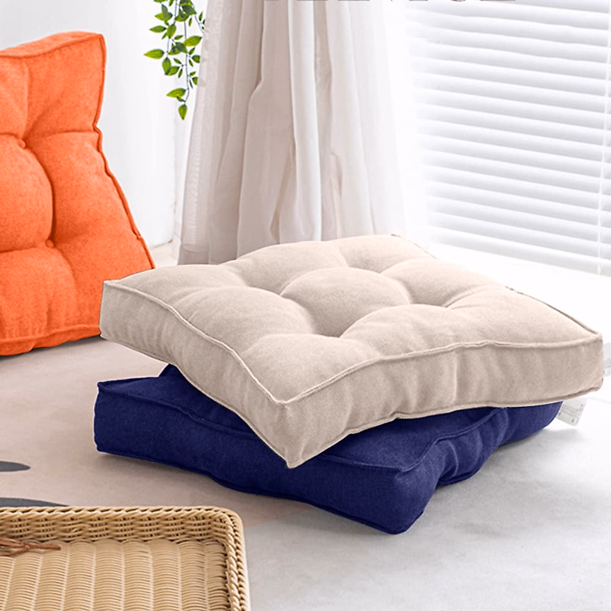 Furlide Chair Cushion with Ties 18 x 18 Inch Indoor Outdoor Cushions for Dining Chairs Set of 2, Square (Beige, 18 x 18 Inch)