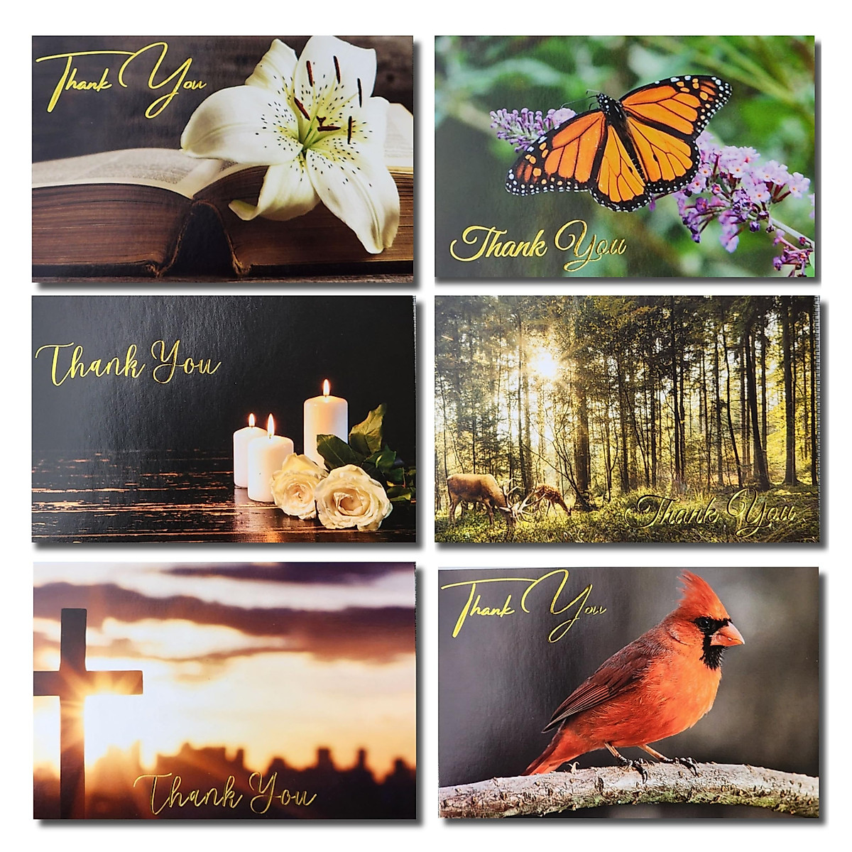 Asiren Greetings Sympathy Thank You Cards - Funeral Thank You Cards - 12 Beautiful Designs with Gold Foil, Message Inside, and Envelopes