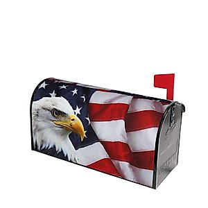 American Flag Welcome Magnetic Mailbox Cover, Mailbox Wrap Decorative for Garden Yard Home 25.5x21 in