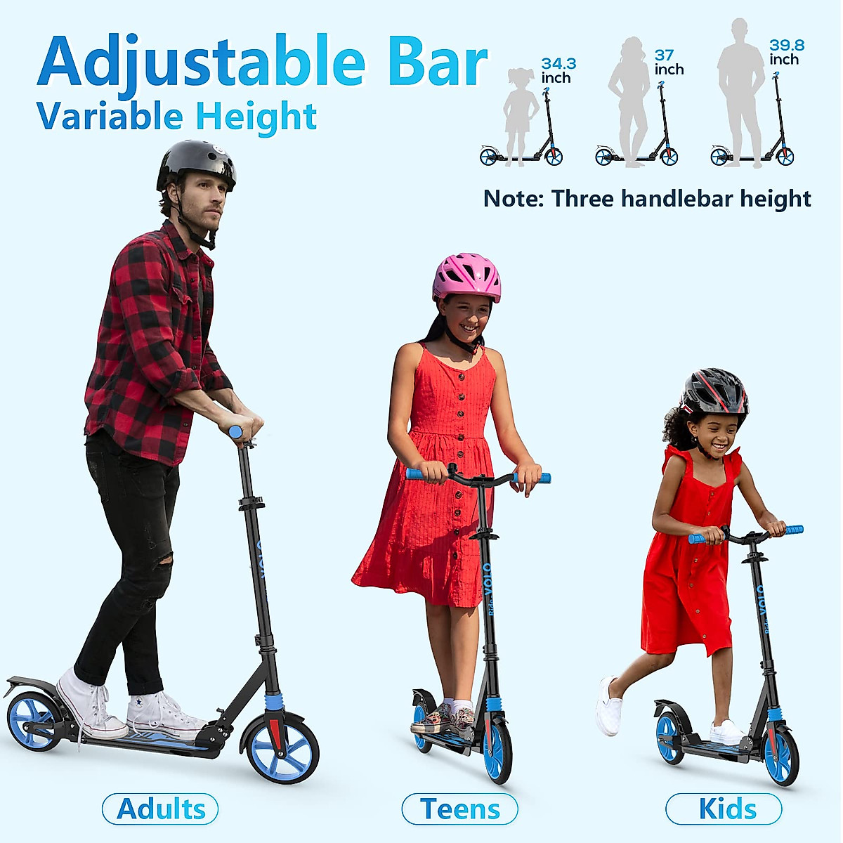 RideVOLO K08-1 Kick Scooter for Teenager 8 Years and up with 8” Wheels and 3 Adjustable Height, Folding System and Suspension System(Blue)