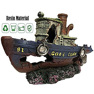 SLOCME Aquarium Large Shipwreck Decorations - Fish Tank Lifelike Ship Decor，Resin Material Large Pirate Ship Decor