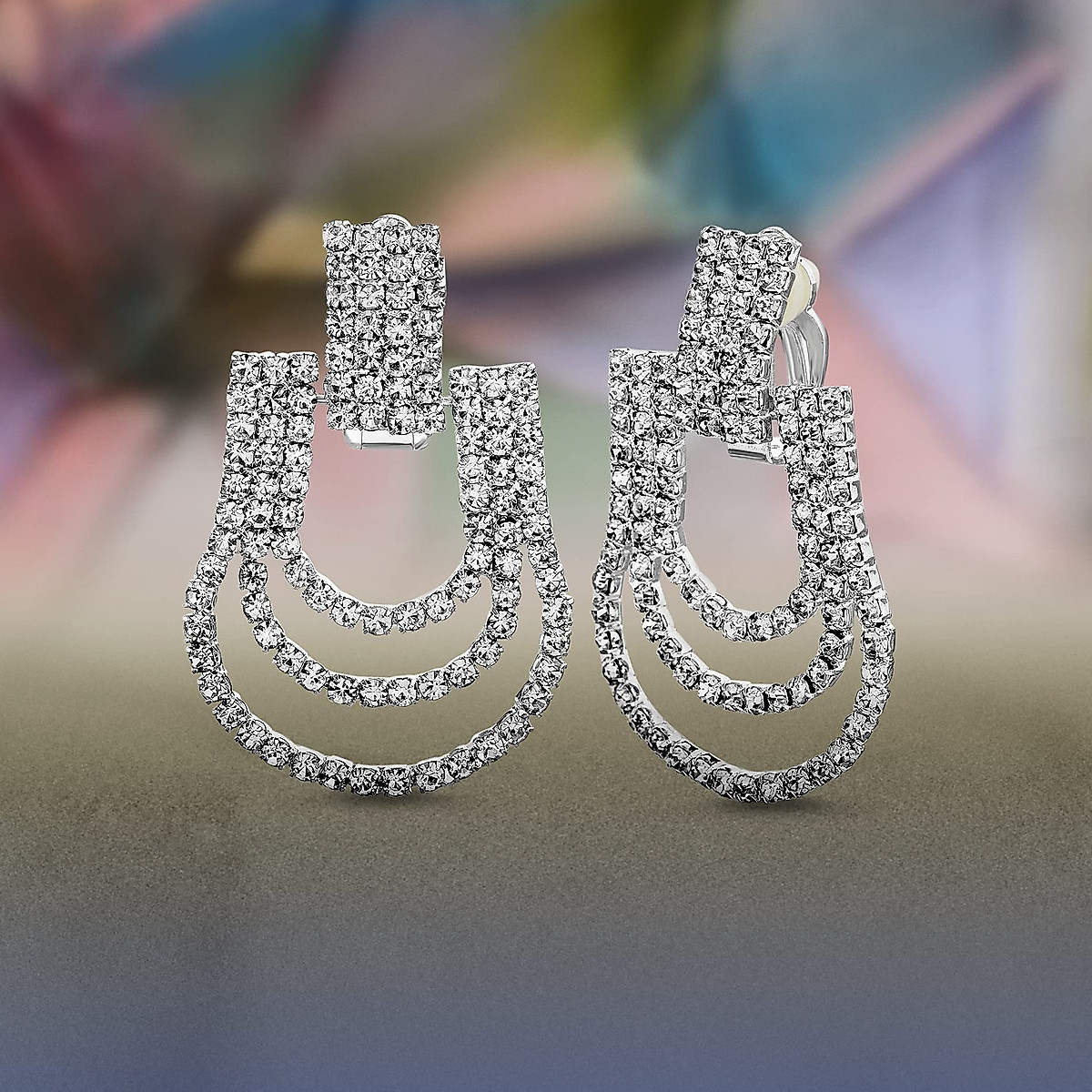 Badgley Mischka Rhinestone Door Knocker Clip On Earrings for Women