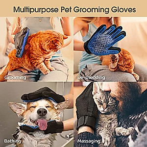 Pet Hair Remover Glove - Gentle Pet Grooming Glove Brush - Deshedding Glove - Massage Mitt with Enhanced Five Finger Design - Perfect for Dogs & Cats with Long & Short Fur - 1 Pack (Right-Hand), Blue