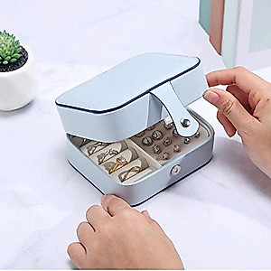 ZZYINH AN207 Double-Sided Jewlery Box Portable Jewelry Box Leather Ear Stud Ring Necklace Earrings Storage Box Small Jewelry (Color : Blue)