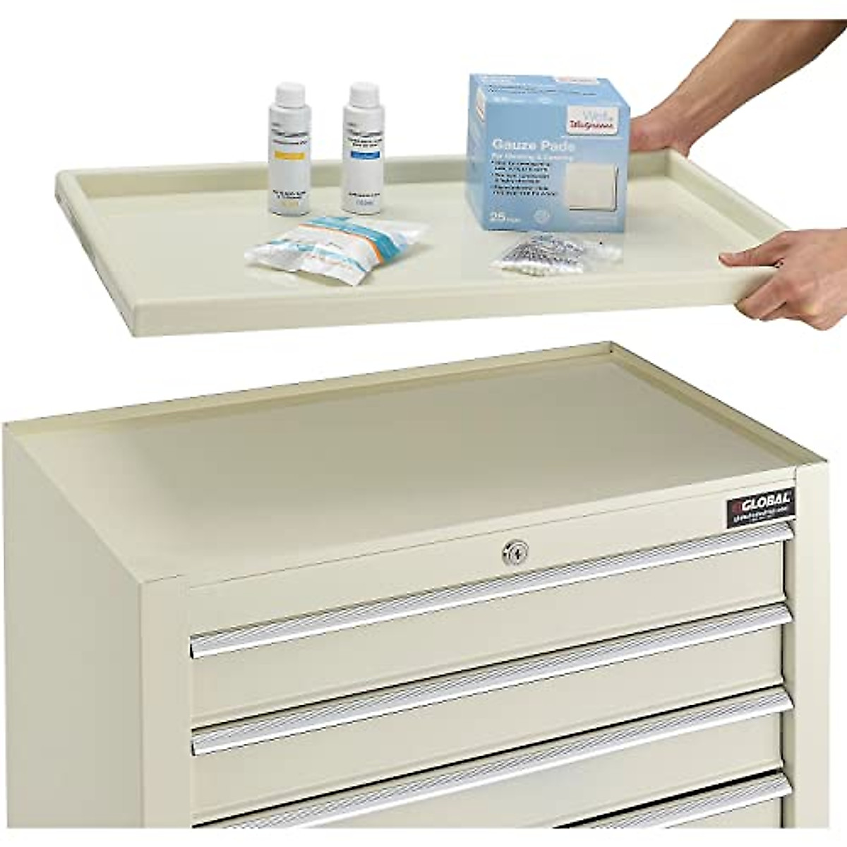 Global Industrial Medical Bedside Cart, 5-Drawer, Key Lock, Beige, 24-1/2"L x 13-1/4"W x 29"H