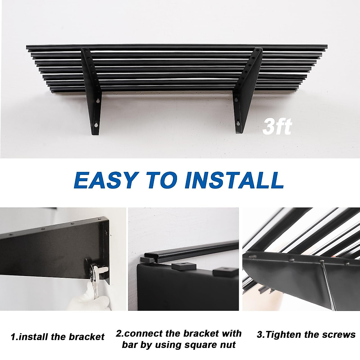 TPSHKE 2 Tier 1.29x6 ft, Garage Wall Shelving, 500LBS Heavy Duty Floating Shelves, 2-Pack 15.6x72 inch Garage Shelving Wall Mounted, Black