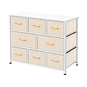 AZL1 Life Concept Extra Wide Organizer 8-Drawer Closet Shelves, Dressers Storage Chest for Bedroom, Living Room, Hallway & Nursery with Easy Pull Fabric Bins Wood Top, Ivory