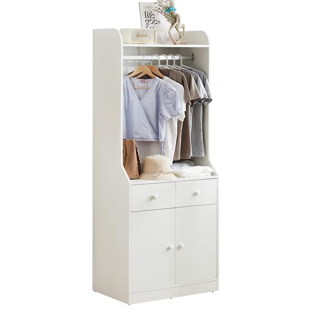JASOYA Wardrobe Armoire Closet, Drawers and Shelves, Handles, Hanging Rod, for Bedroom ，White A