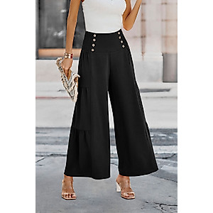 PRETTYGARDEN Women's Casual Long Palazzo Pants Elastic High Waist Wide Leg Loose Lounge Trousers (Black,Medium)