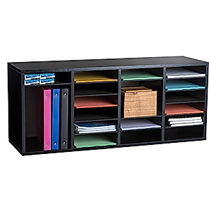 AdirOffice Wooden Literature Organizer Sorter - Stackable Mail Craft Paper Storage Holder with Removable Shelves for Office, Classrooms, and Mailrooms Organization (24 Compartment, Black)