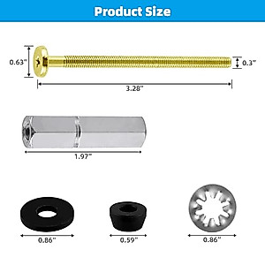 Hibbent 2 PCS Universal Toilet Seat Bolts Kit, Heavy Duty Solid Brass Toilet Bolts with Extra Long Stainless Steel Downlock Nuts Rubber Washers Gaskets, Easy to Install - Bathroom Toilet Repair Screw