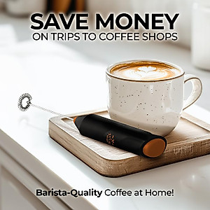 Zulay Powerful Milk Frother Wand - Mini Milk Frother Handheld Stainless Steel - Battery Operated Drink Mixer for Coffee, Lattes, Cappuccino, Matcha - FrothMate Milk Frother Gift - Black & Copper