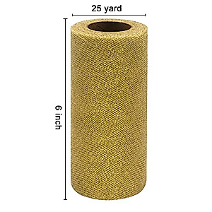 Gold Glitter Tulle Rolls, 6 Inch by 25 Yards Sparkle Fabric Ribbon for DIY Tutu Skirt Sewing Bow Wedding Decorations Craft Supplies