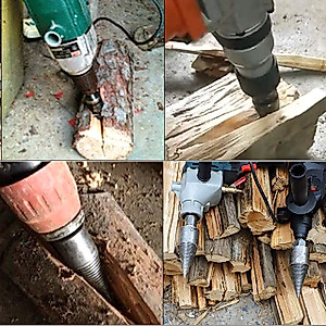 KEWAYO 4pcs Removable Splitting Wood Cone Drill Bit, Wood Splitter Drill Set for Heavy Duty Drill Split Wood Tool and Hand Drill Stick-hex+Square+Round