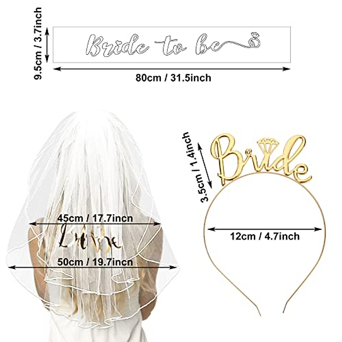 3pcs Bachelorette Party Accessories Set Include Bride to Be Sash and Veil with Bride Tiara Bridal Decoration Accessories for Bride Bachelorette Hen Night Party