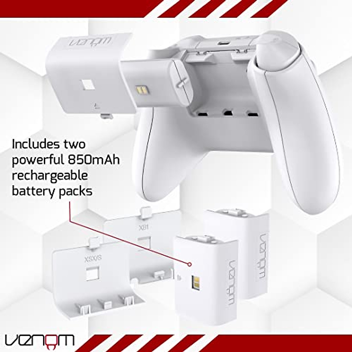 Venom Twin Charging Dock with 2 x Rechargeable Battery Packs - White