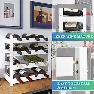 SMIBUY Bamboo Wine Rack, 16 Bottles Display Holder, 4-Tier Free Standing Storage Shelves for Kitchen, Pantry, Cellar, Bar (White)