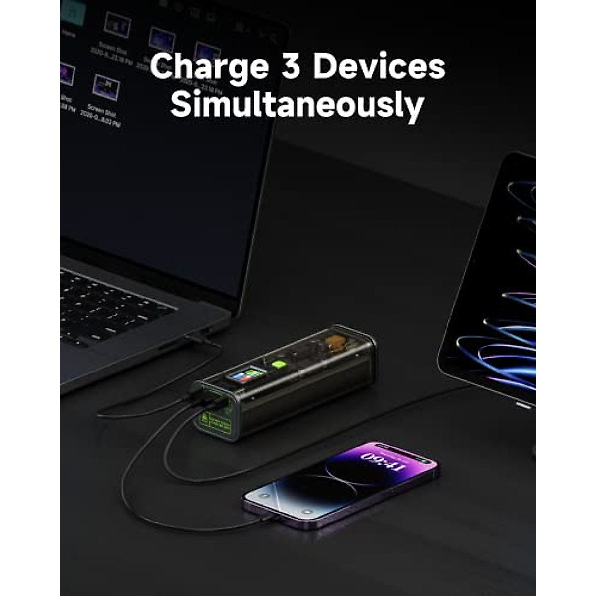 Haycide Portable Phone Charger for iPhone 14/13, 20000mAh Laptop Power Bank with 155W Output,3 Port USB C See-Through Battery Bank with IPS Digital Display for MacBook,iPad,iPhone,Samsung,Dell etc