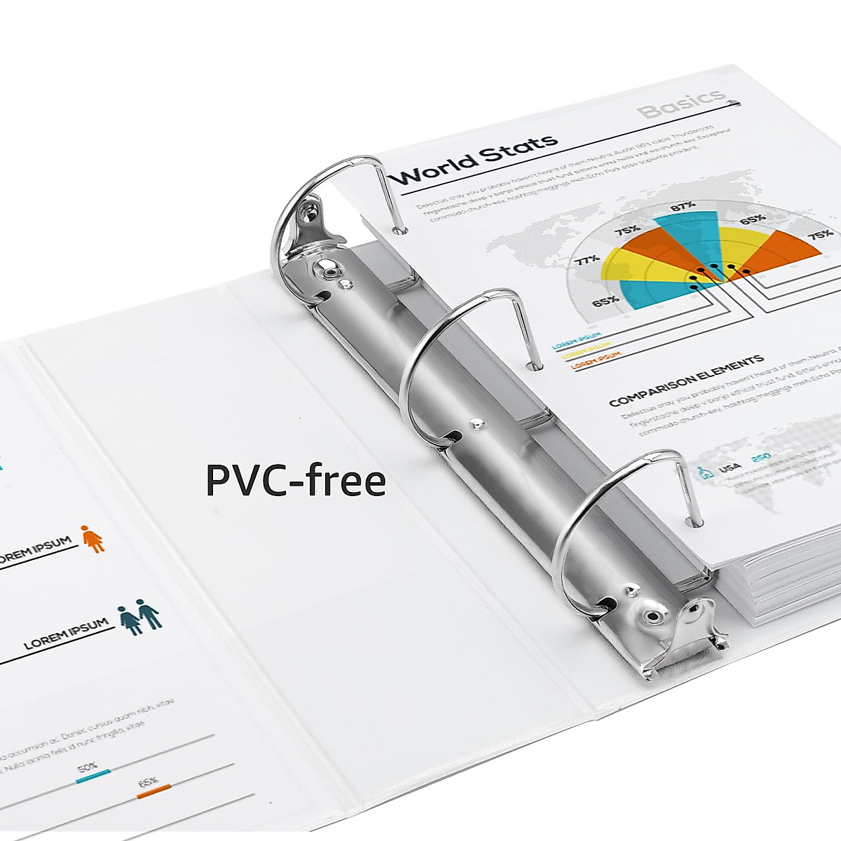 Amazon Basics 3 Ring Binder with 2 Inch D-Ring and Clear Overlay, White, 4-Pack