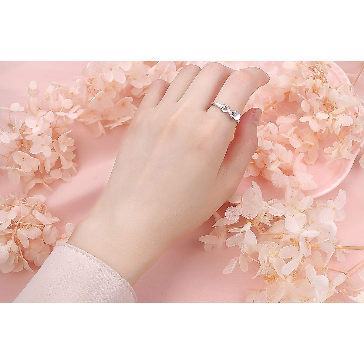 Ladytree Sterling Silver Forever In My Heart Infinity Mini Ring Hold Loved Ones Ashes Cremation Urn Ring for Women Finger Ring Memorial Jewelry (Infinity, 9)