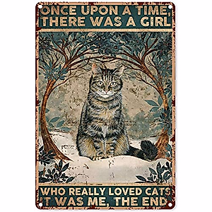 Eeypy Retro Metal tin Sign a Girl who Loves Cats, Birthday and Christmas, Art Print 8x12 inch