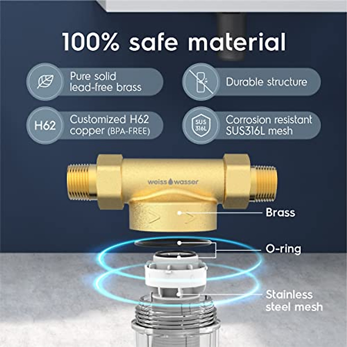 Weisswasser Sediment Filter, Spin Down Sediment Filters, Reusable Whole House Water Filter System for Well Water, 40 Micron, Lead-Free Brass, BPA Free,1"MNPT+3/4"FNPT+3/4"MNPT, EFFM.DH01