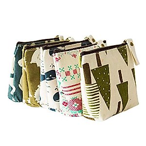 Bonwete 5 PCS Pencil Bag Pen Case Flower Floral Canvas Pencil Pen Case Multi-functional Cosmetic Makeup Bag Set Coin Purse