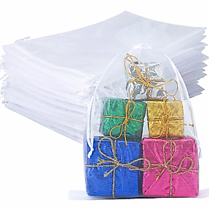 Anwyll White Organza Bags,7x9 Inch Sheer Bags Drawstring,50 Pcs Jewelry Gift Bags, Mesh Bags Drawstring Gift Bags,Jewelry Pouches for Party,Wedding Favors,Baby Shower,Gift Wrapping Candy Supply