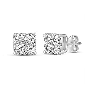 1.00Ct Cushion Natural Diamond Stud Earrings set in 925 Sterling Silver