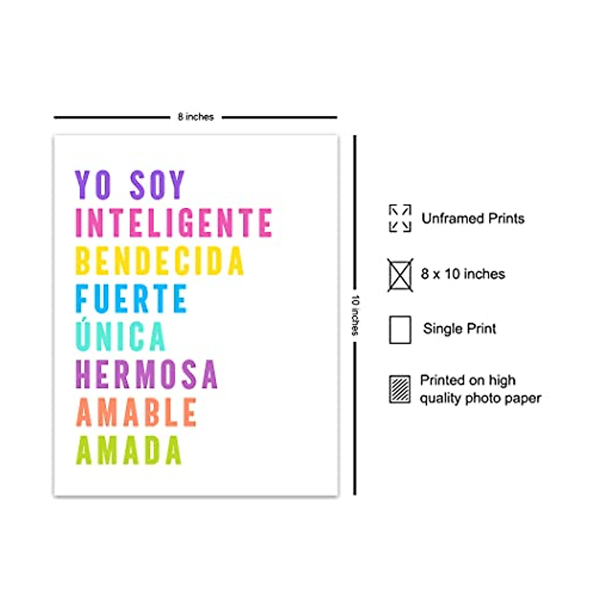 Afirmaciones Positivas Spanish Wall Art & Decor - Inspirational Positive Quotes - Spanish Quotes for Girls, Kids Bedroom, Latinas - Regalo o Decoracion Para Mujeres, Ninas, Women - Hispanic Gifts