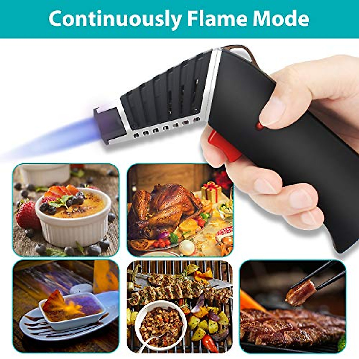 Sondiko Creme Brûlée Torch S928, Kitchen Torch Lighter with Rotatable Torch Head, Safety Lock, Adjustable Flame for Creme Brulee, BBQ, Dab(Butane Gas Not Included)