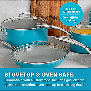 GOTHAM STEEL Aqua Blue Nonstick Multipurpose 5 Quart Stock Pot with Glass Lid, Dutch, Sauce & Reheat Food, Oven and Dishwasher Safe, PFOA Free