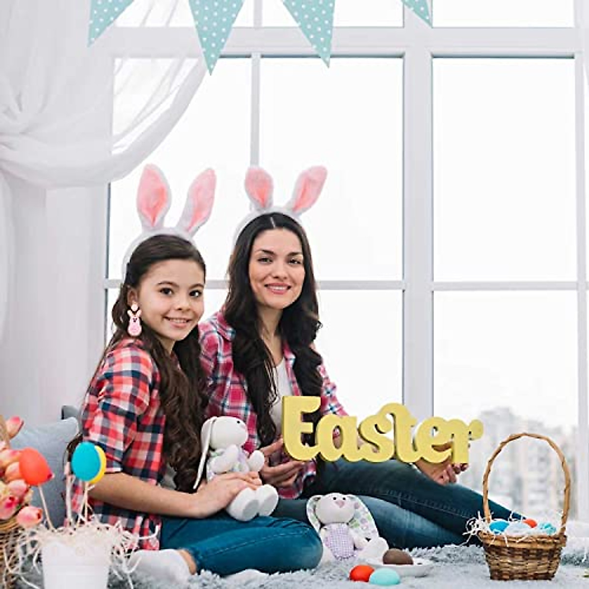 2 Pairs Easter Earrings for Women Beaded Easter Egg Bunny Earrings Letter HAPPY EASTER Earrings Cute Rabbit Dangle Earrings Spring Holiday Jewelry Gifts (Style C)