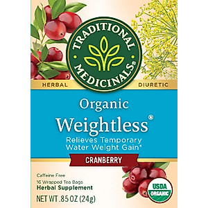 Traditional Medicinals Organic Weightless Cranberry Herbal Tea, Relieves Temporary Water Weight Gain, (Pack of 1) - 16 Tea Bags