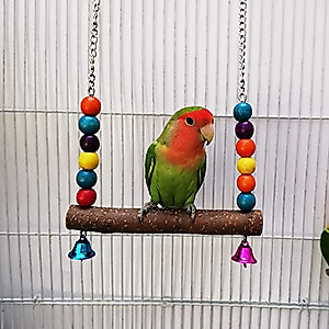 alfyng 6 Pack Bird Parrot Chewing Swing Toys Set, Bird Hanging Bell Perches, Parrot Hammock Wooden Cage Stands for Small Parakeets, Cockatiels, Conures, Love Birds, Finches and Other Small Animals