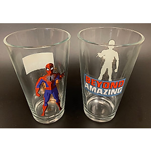 Bioworld Beyond Amazing 60th Anniversary Spider-Man 16oz Pint Glass Set, Pack of 2 Drinking Glasses