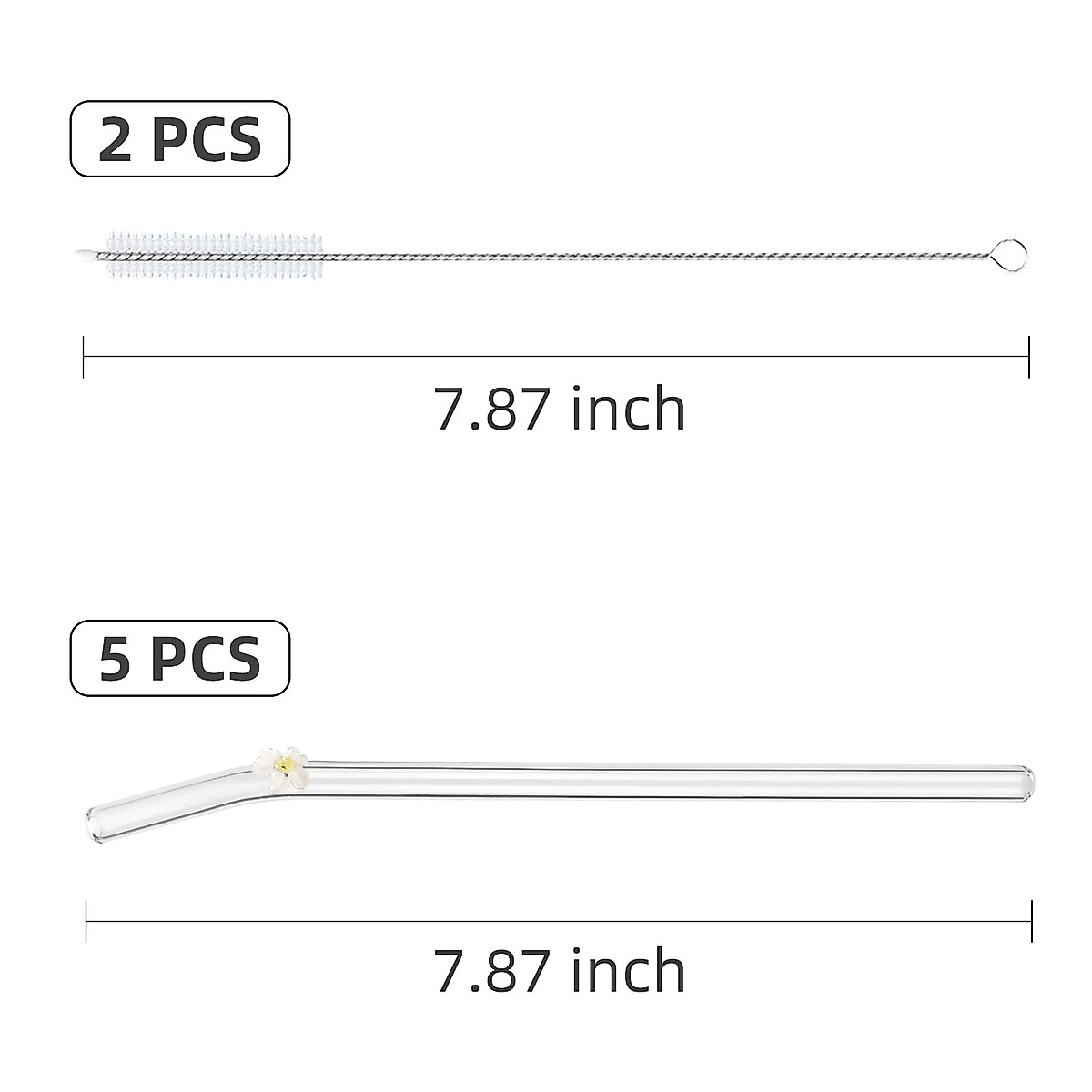 Glass Straws,5PCS Flower Glass Straws Shatter Resistant with 2 Cleaning Brushes,Reusable Glass Drinking Straws for Smoothies Coffee Milkshakes Juice