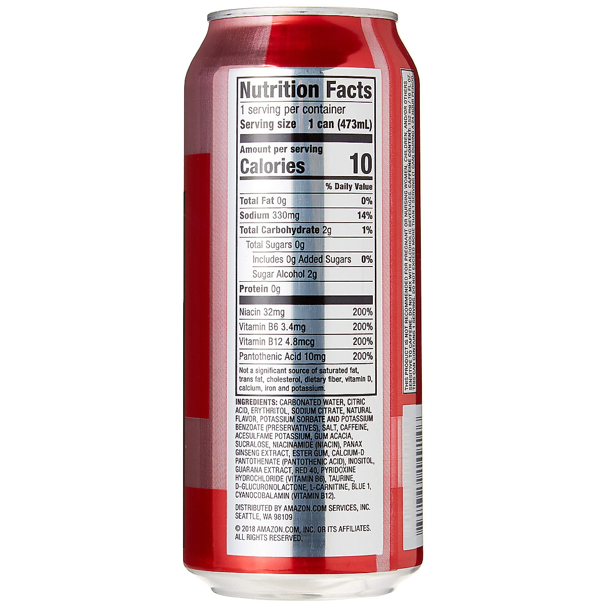 Amazon Brand - Solimo Red Energy Drink, Sugar Free, 16 fl oz (Pack of 12)