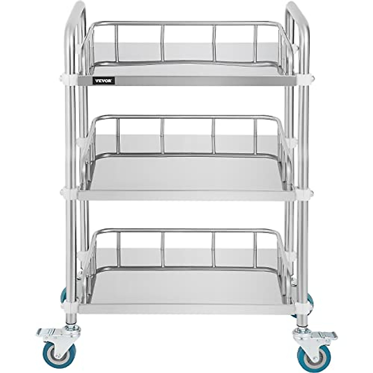 VEVOR Shelf Stainless Steel Utility Cart Catering Cart with Wheels Medical Dental Lab Cart Rolling Cart Commercial Wheel Dolly Restaurant Dinging Utility Services (3 Shelves)
