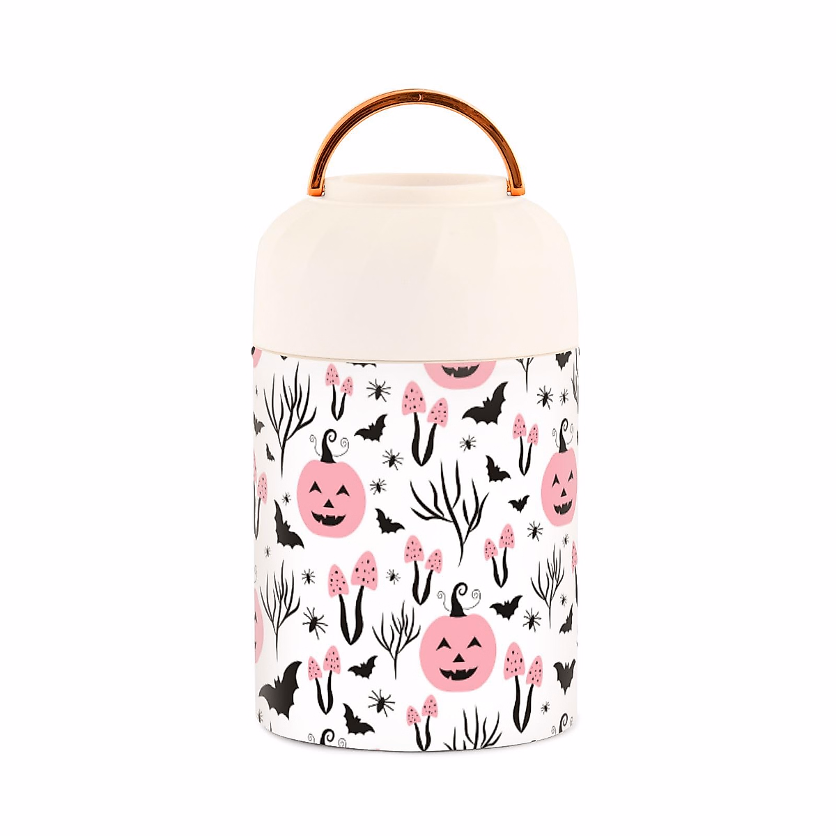 JUNZAN Pink Pumpkin Halloween Kids Womens Insulated Food Jar with Spoon 17oz/500ml Hot Lunch Container Stainless Steel Vacuum Leak Proof Thermo Flask for Insulated Hot Food
