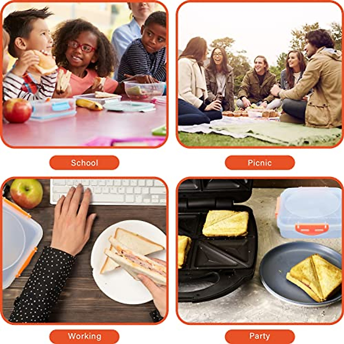 Crafterlife 3 Color Sandwich Containers, Reusable, BPA Free Plastic Food Storage for Sandwich Box Lunch Boxes Meal Prep (Green, Orange, Blue)