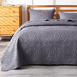 ENJOHOS Oversized King Bedspreads King Size Coverlet, Lightweight Bedspreads for Summer, Reversible Microfiber Embossed Bedding Cover, Dark Grey Quilt Coverlet Set, King/California King