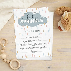 Canopy Street Raindrops Baby Sprinkle Invitations / 25 Fill In Baby Shower Cloud Invites / 5" x 7" Flat Modern Rainbow Baby Shower Party Invitation/Made In The USA