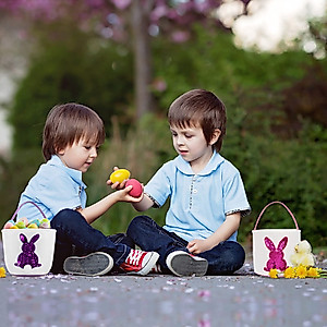 2 Pack Easter Basket for Kids, Easter Bunny Basket for Boys Girls for Easter Hunt, Canvas Easter Basket with Handles Easter Gifts Bags Easter Party Favors for Easter Eggs (Purple and Green)